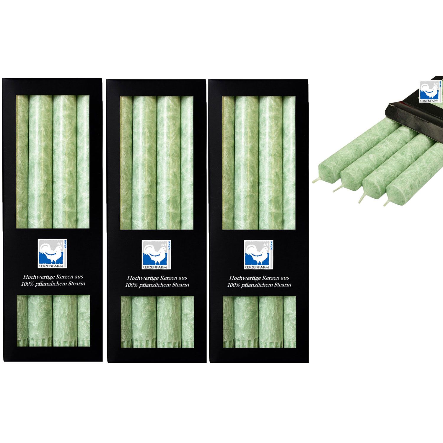 3 x 4 Stearin Stabkerzen Mint 250 x 22 mm Kerzenfarm