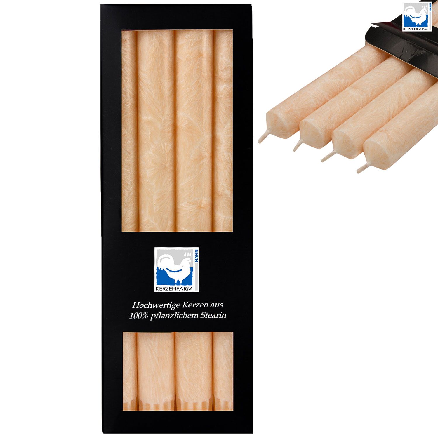 4 Stearin Stabkerzen Creme 250 x 22 mm Kerzenfarm Set b