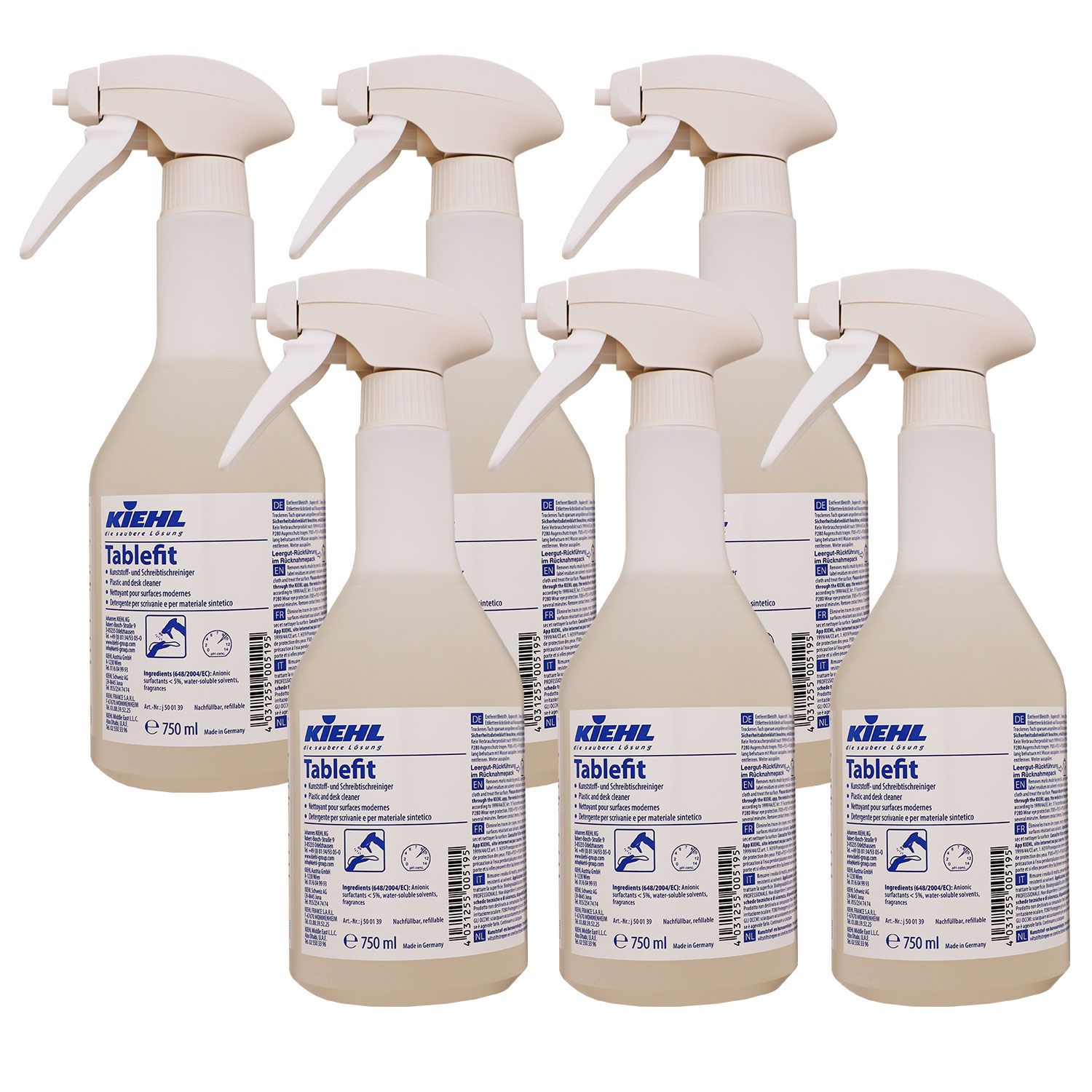 Kiehl Tablefit 6 x 750 ml Kunststoff- und Schreibtischreiniger ...