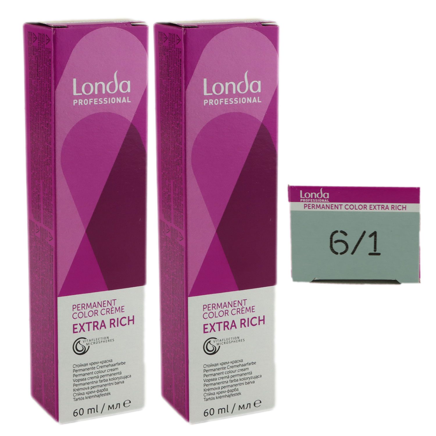 Londa Professional permanente Cremehaarfarbe Extra Rich 2 x 60 ml 6/1 dunkelblond asch Set ...