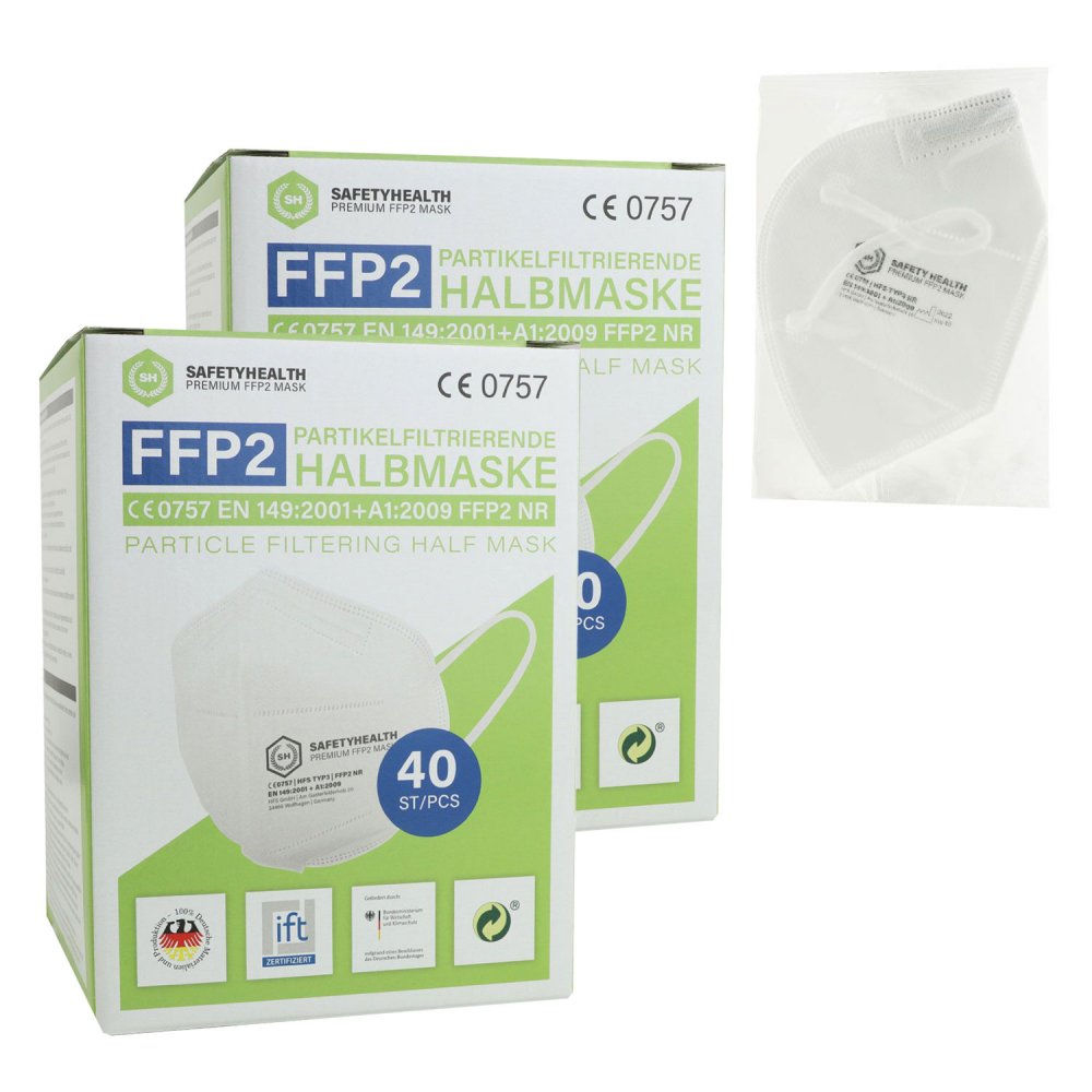 SAFETYHEALTH Premium FFP2 Mundschutz 80 x Maske Schutzm