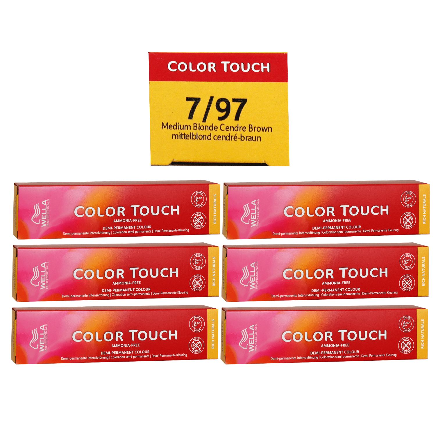 Wella Color Touch Rich Naturals 6 x 60 ml 7/97 mittelblond cendré-braun ...