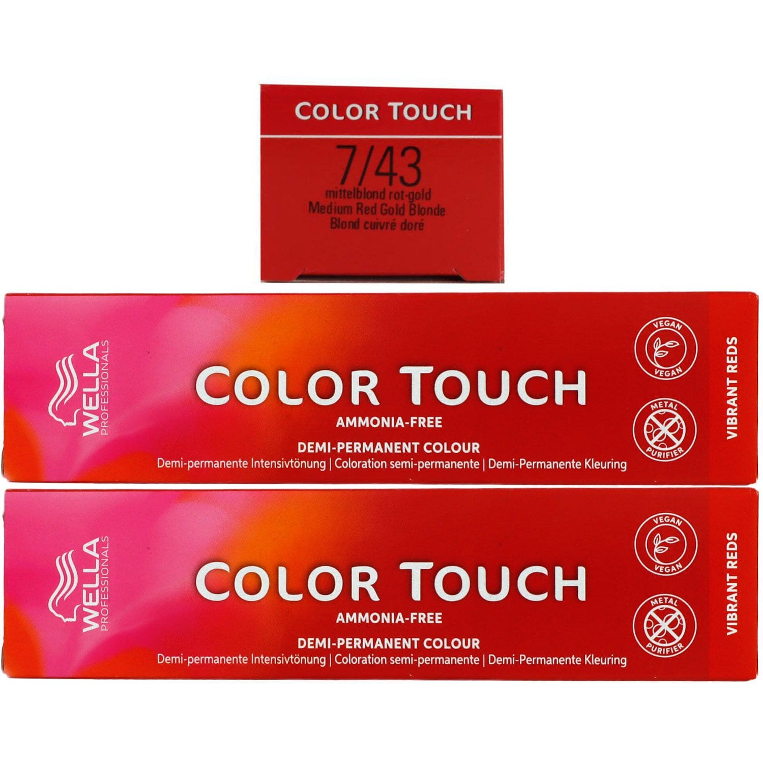 Wella Color Touch Vibrants Red 2 x 60 ml 7/43 mittelblond rot gold Set ...