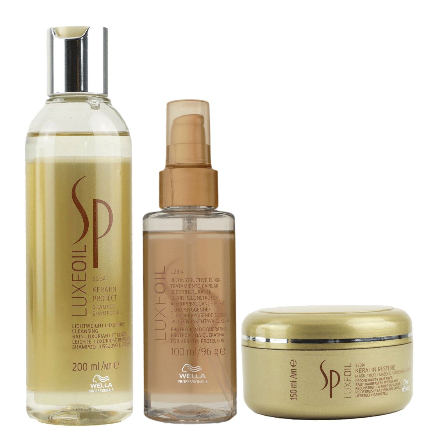Wella SP Luxe Oil Keratin Protect Shampoo 200 ml & 100 ml Haaröl & 150 ...