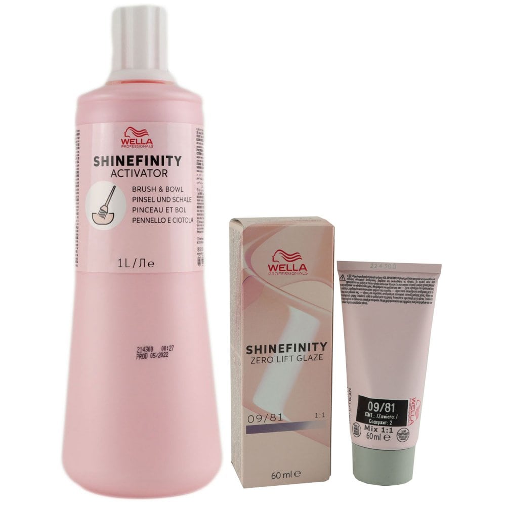 Wella Shinefinity Glaze Cool 60 ml 09/81 & Activator Brush Bowl 2% 1L ...